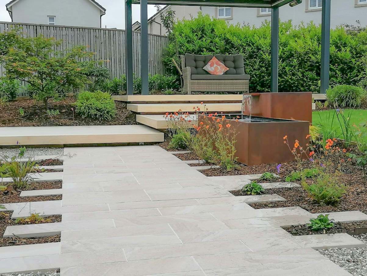 Rustic Water Feature and Planters | Livingreen Design