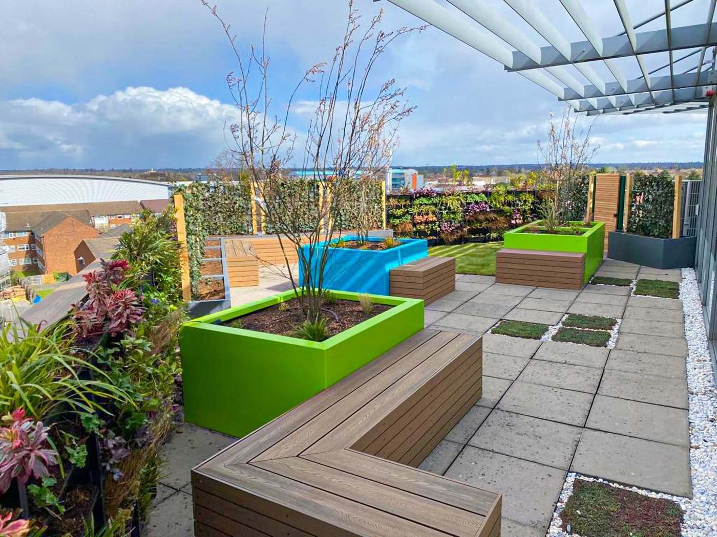 Bespoke Fibreglass Planters for Roof top Terrace | Livingreen Design