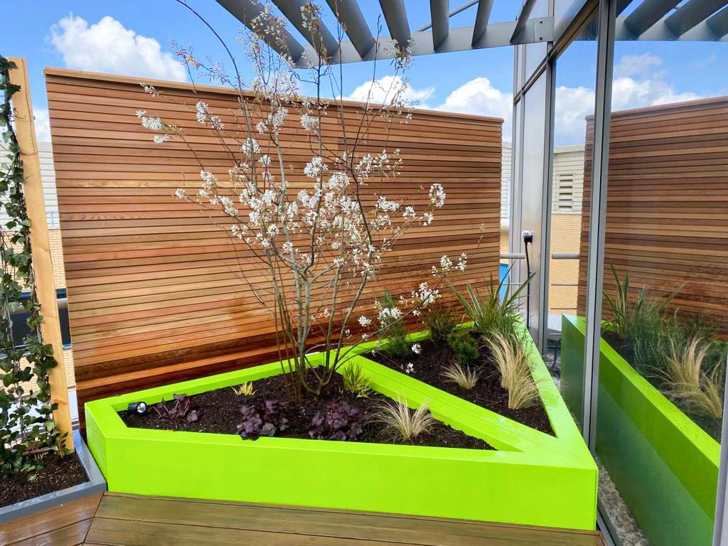 Bespoke Fibreglass Planters for Roof top Terrace | Livingreen Design