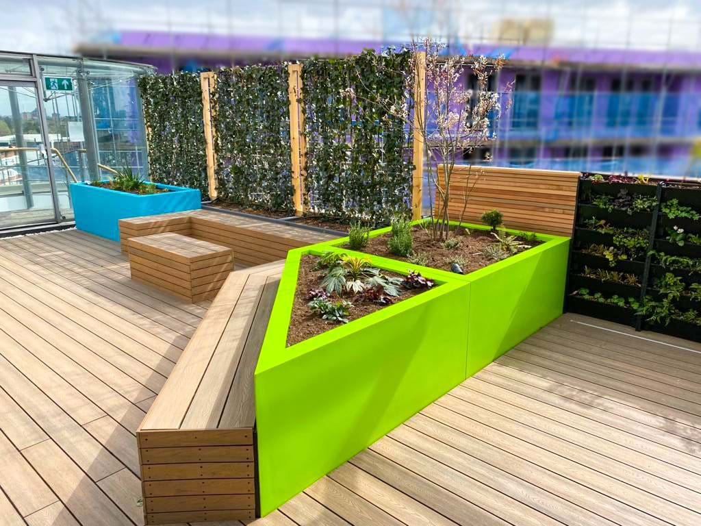 Bespoke Fibreglass Planters for Roof top Terrace | Livingreen Design